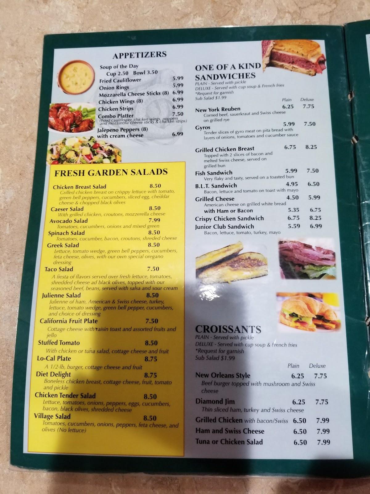 Menu at Tony's Diner restaurant, Bloomington