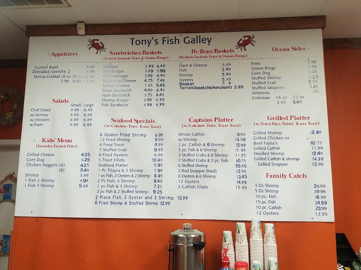 Menu at Tony's Fish Galley restaurant, Deer Park, 909 Center St