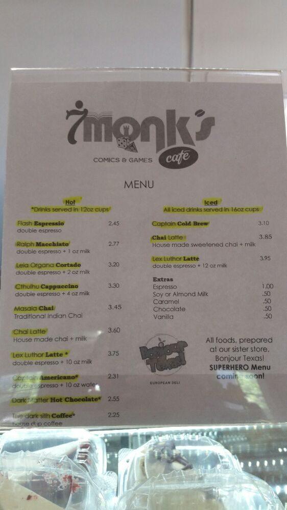 Carta de 7 Monk's Café- Indian & Mediterranean, New Braunfels