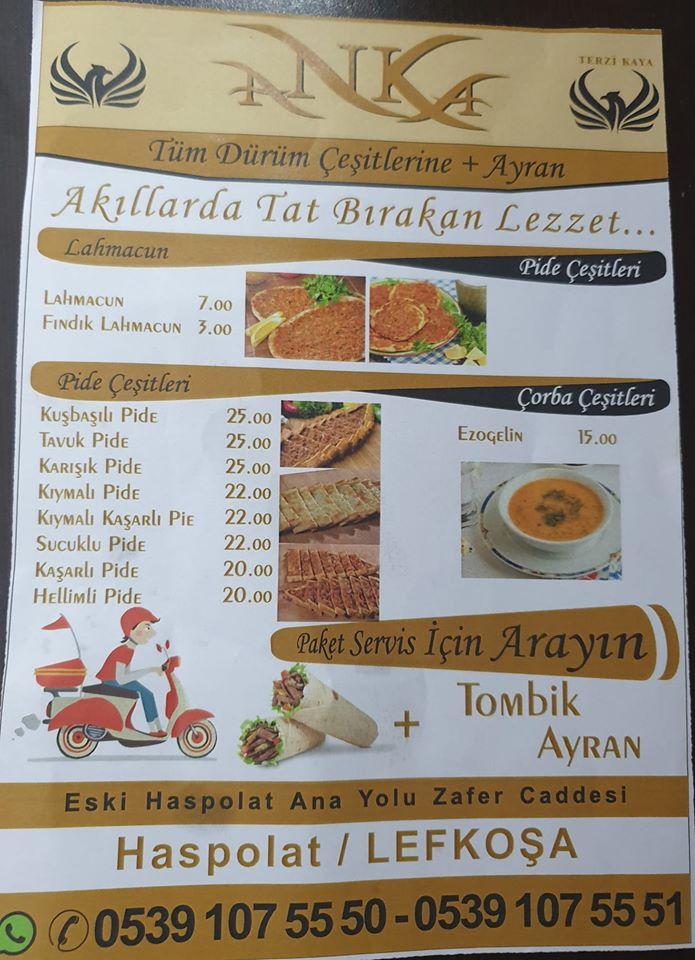 Menu at Anka Döner, Haspolat