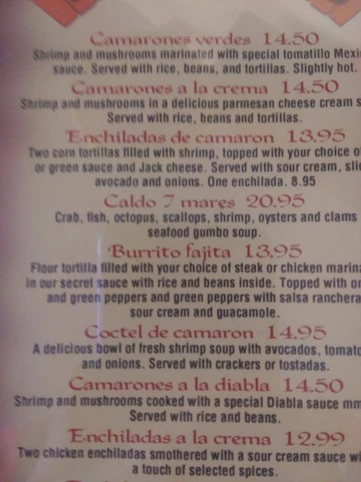 Menu at Guadalajara Grill restaurant, Jefferson