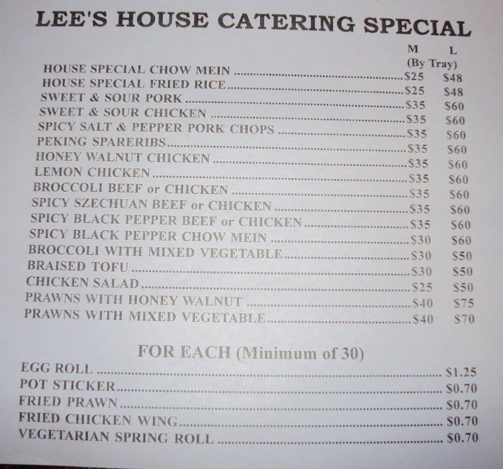 Menu at Lee’s House restaurant, San Jose