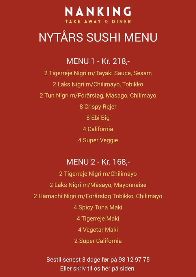 Menu at Nanking Grill restaurant, Aalborg