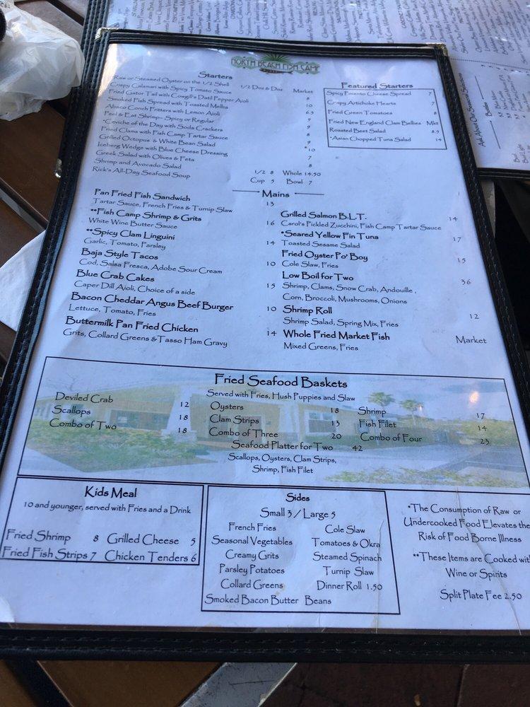 Menu at North Beach Fish Camp pub & bar, Neptune Beach