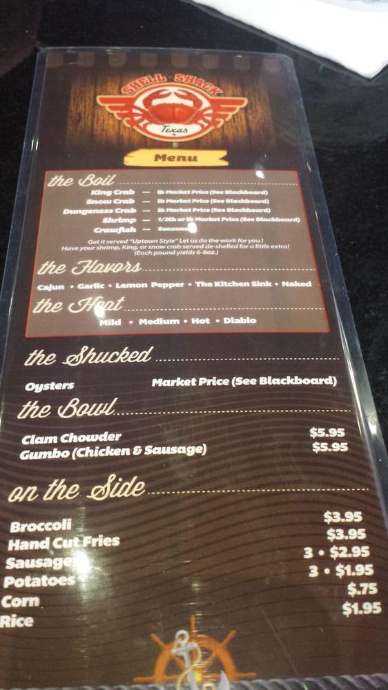 Menu at Shell Shack pub & bar, Plano