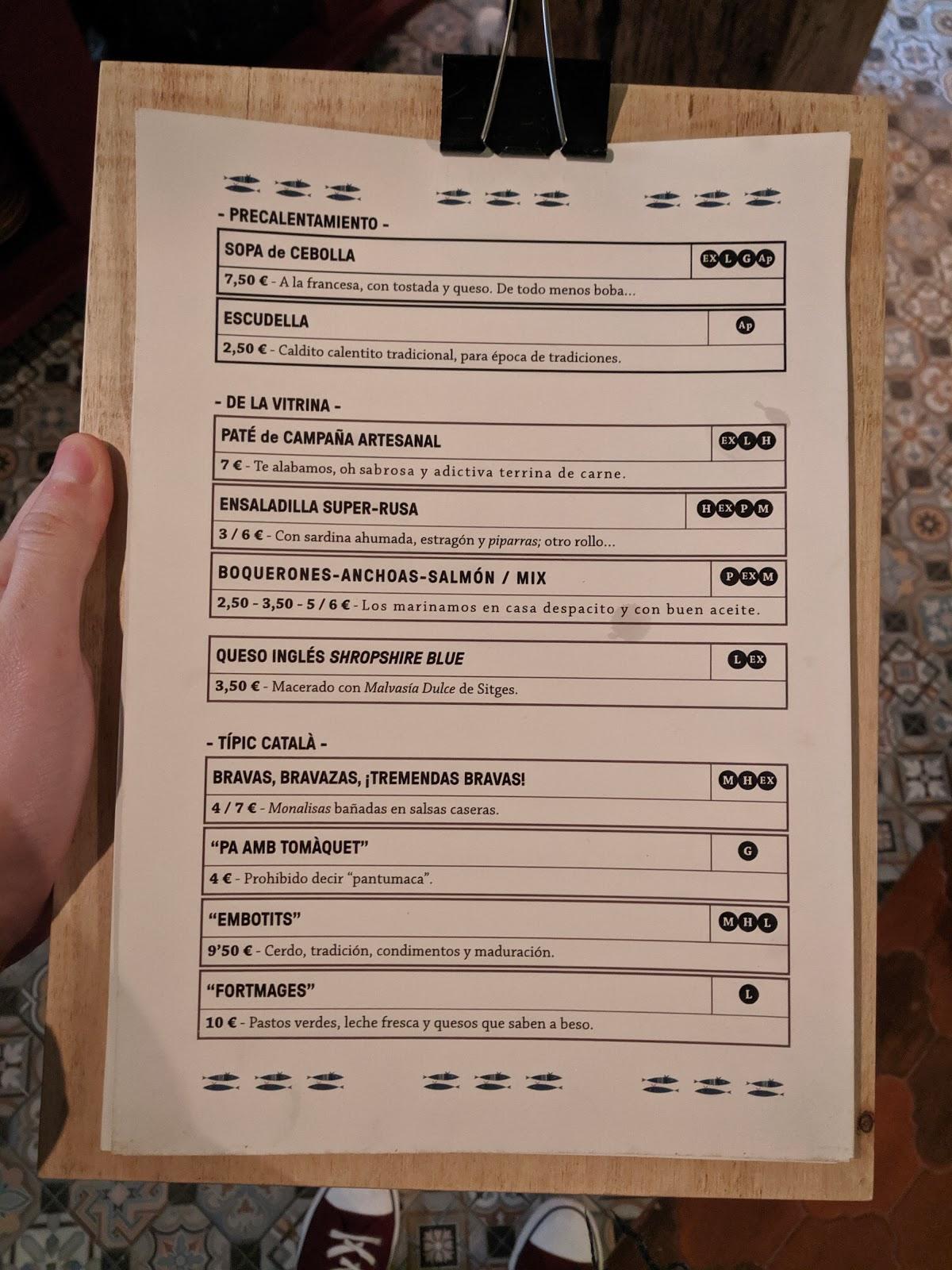 Menu at aho-mihi restaurant, San Sebastián