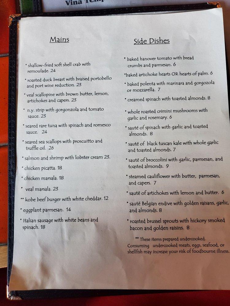 Menu at Bacchus restaurant, Richmond