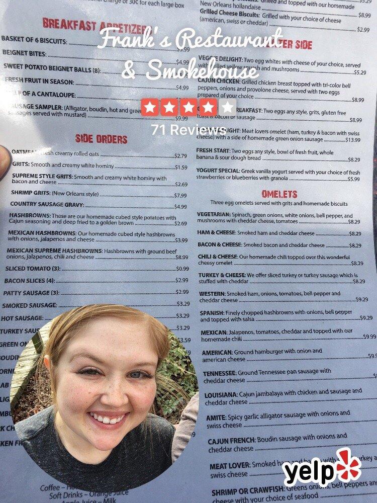 Menu at Frank's Restaurant, Baton Rouge, Airline Hwy