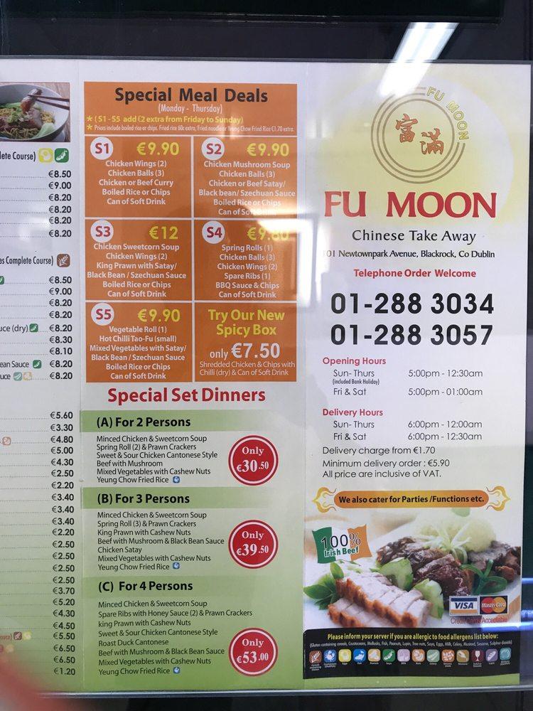 Menu at Fu Moon restaurant, Dublin