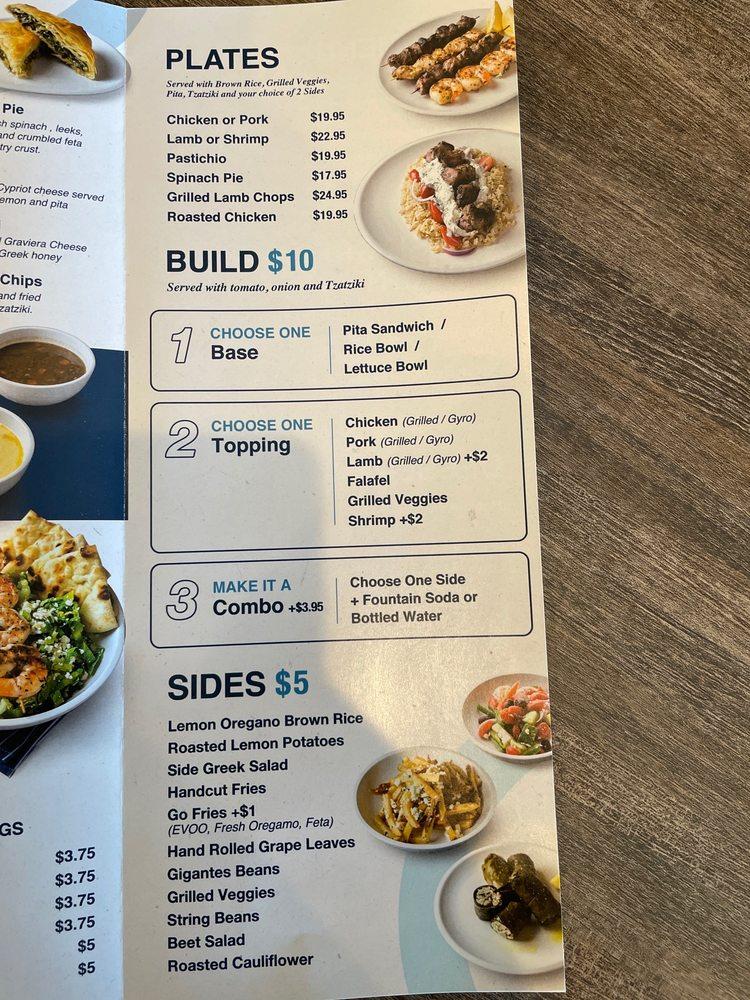 Menu at GO Greek restaurant, Bohemia