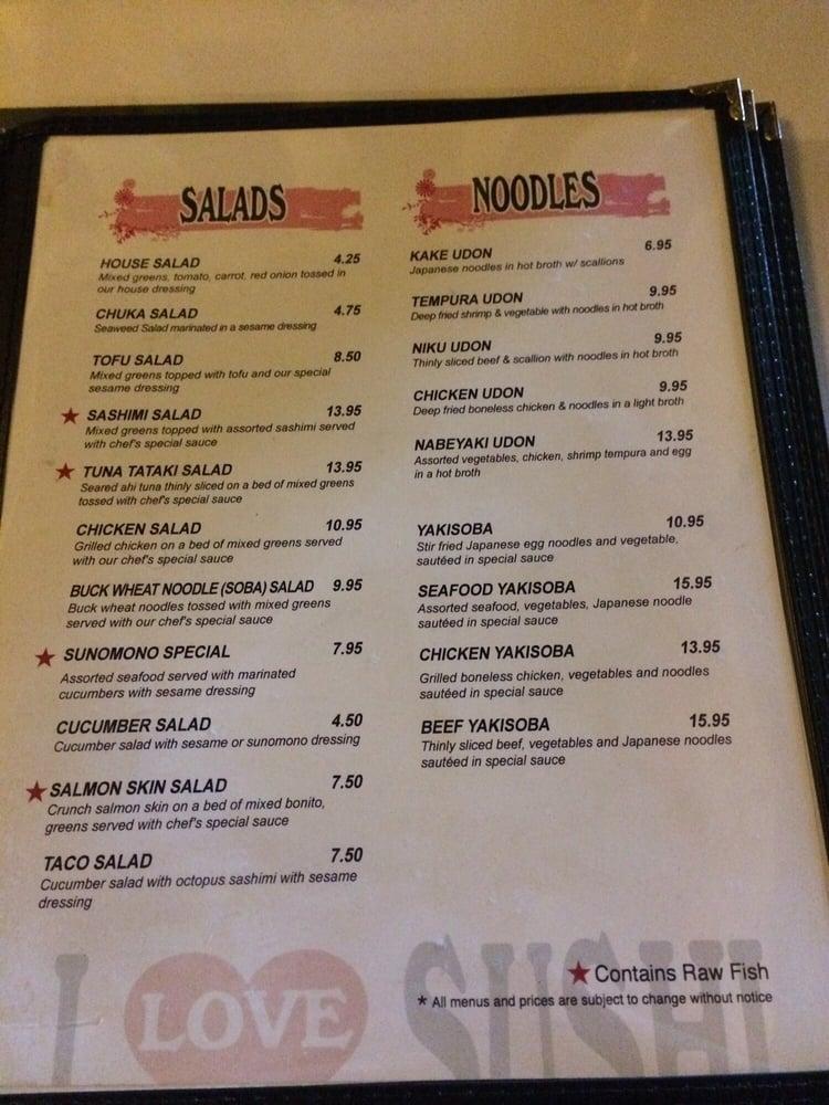 Menu at I Love Sushi restaurant, Henderson, S Eastern Ave