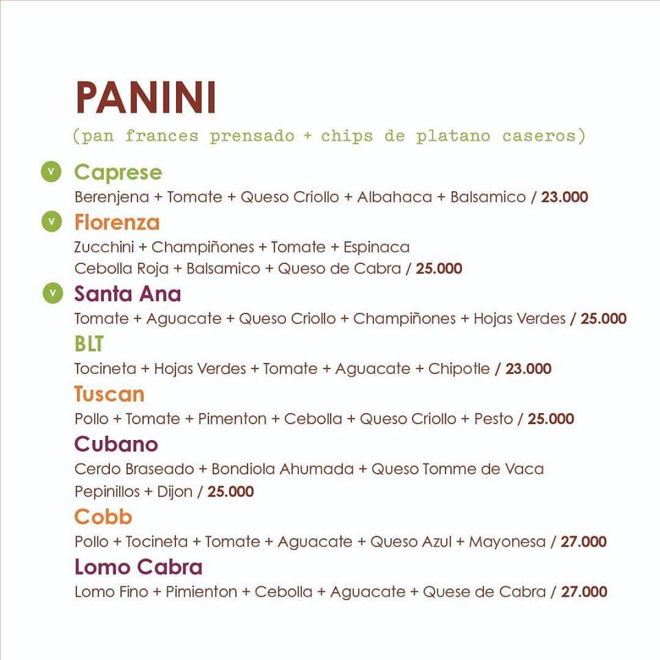 Carta de Lulo Café Bar, Santa Marta