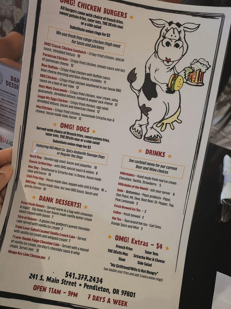 Menu at OMG! Burgers & Brew pub & bar, Pendleton