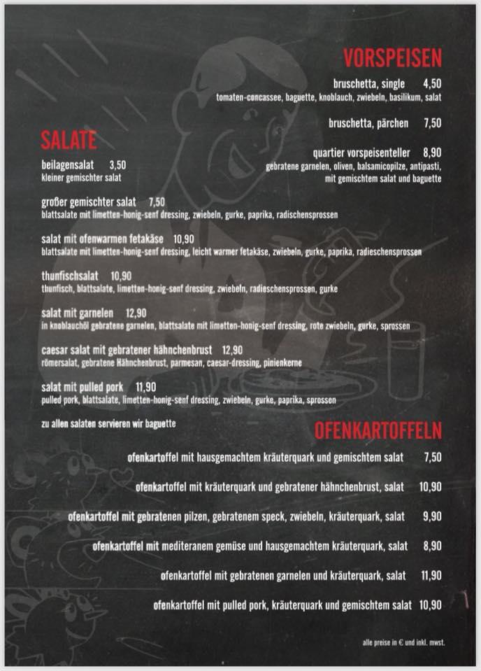 Menu at Quartier cafe, Brunswick