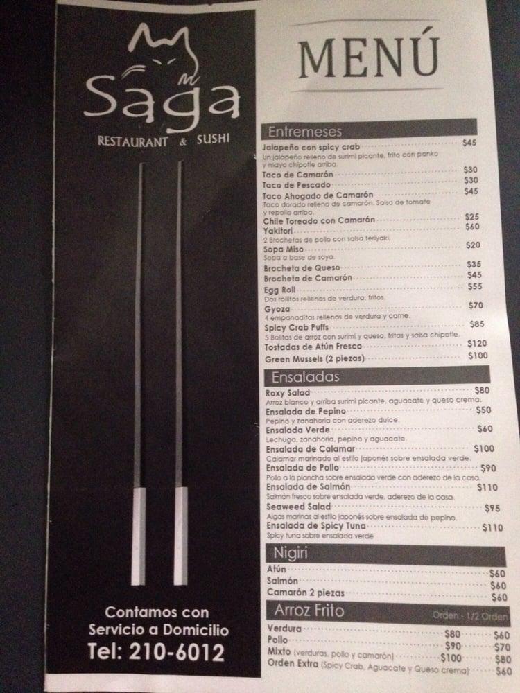 Menu at Saga Restaurant & Sushi Bar, Hermosillo, Blvd. Valentín Gómez ...