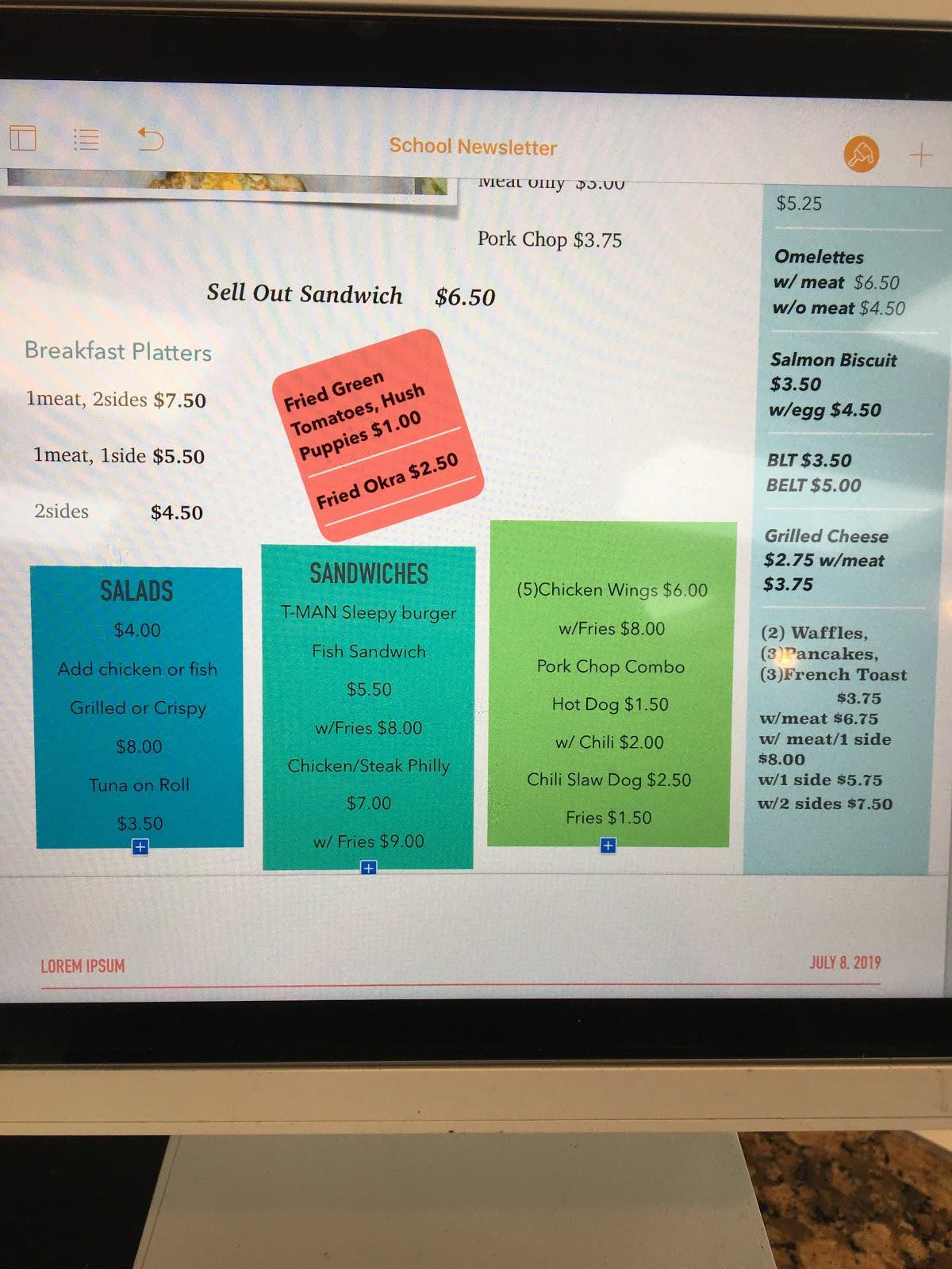 Menu at Savory Souled Out restaurant, College Park