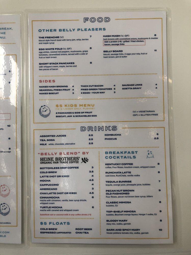 Menu at Biscuit and Bellya restaurant, Louisville, New Cut Rd