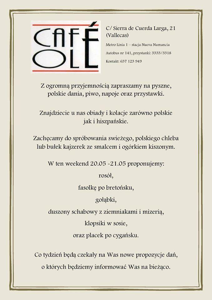 Menu at Café Olé, Madrid, C. Sierra de Cuerda Larga