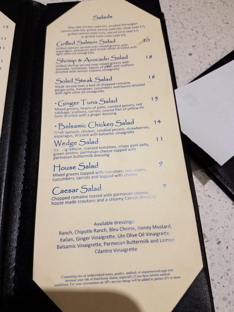Menu at Cafe Soleil, Orlando, Desforges Ave