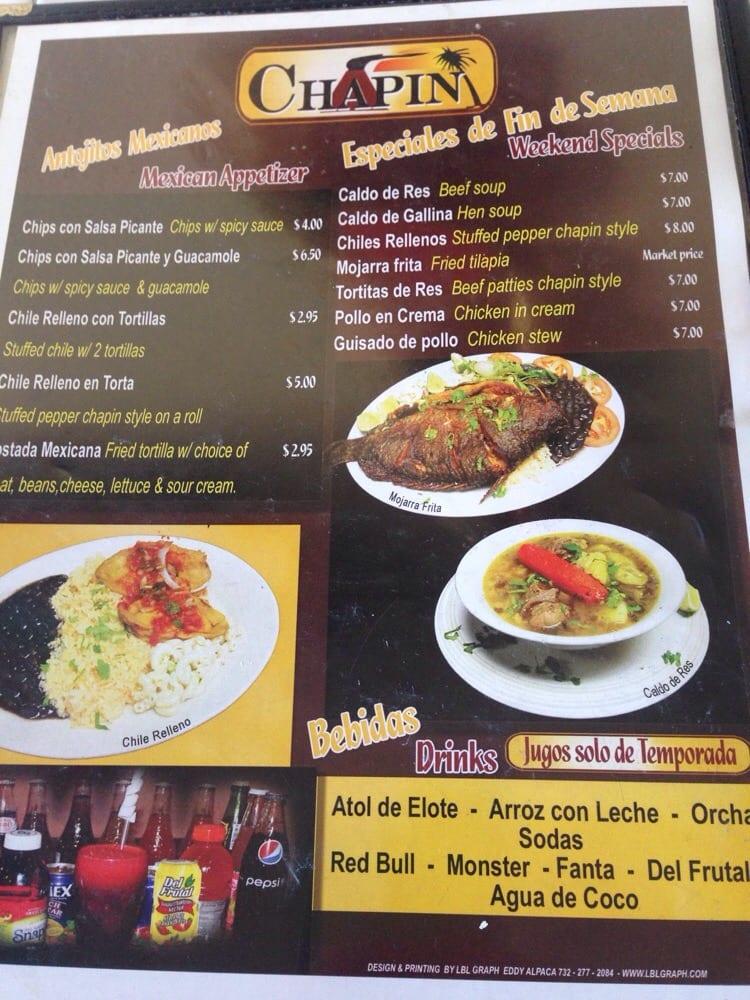 Menu at Chapin Cuisine restaurant, Princeton