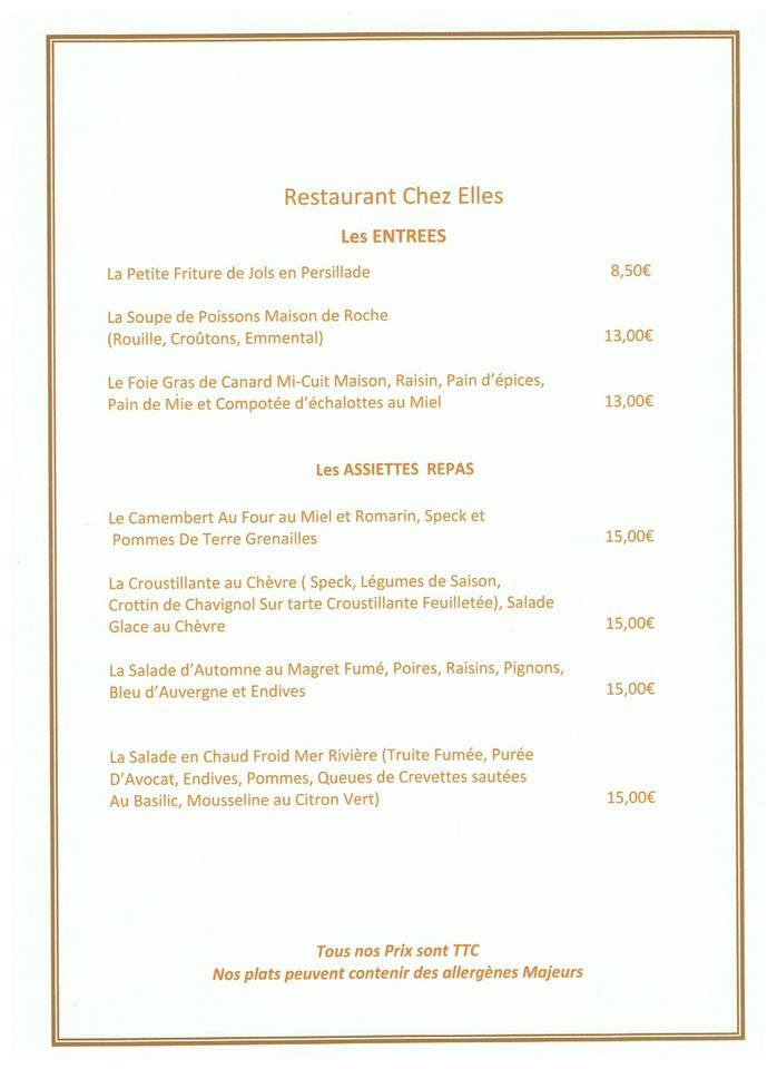 Menu au Chez Elles restaurant, L'Isle-sur-la-Sorgue