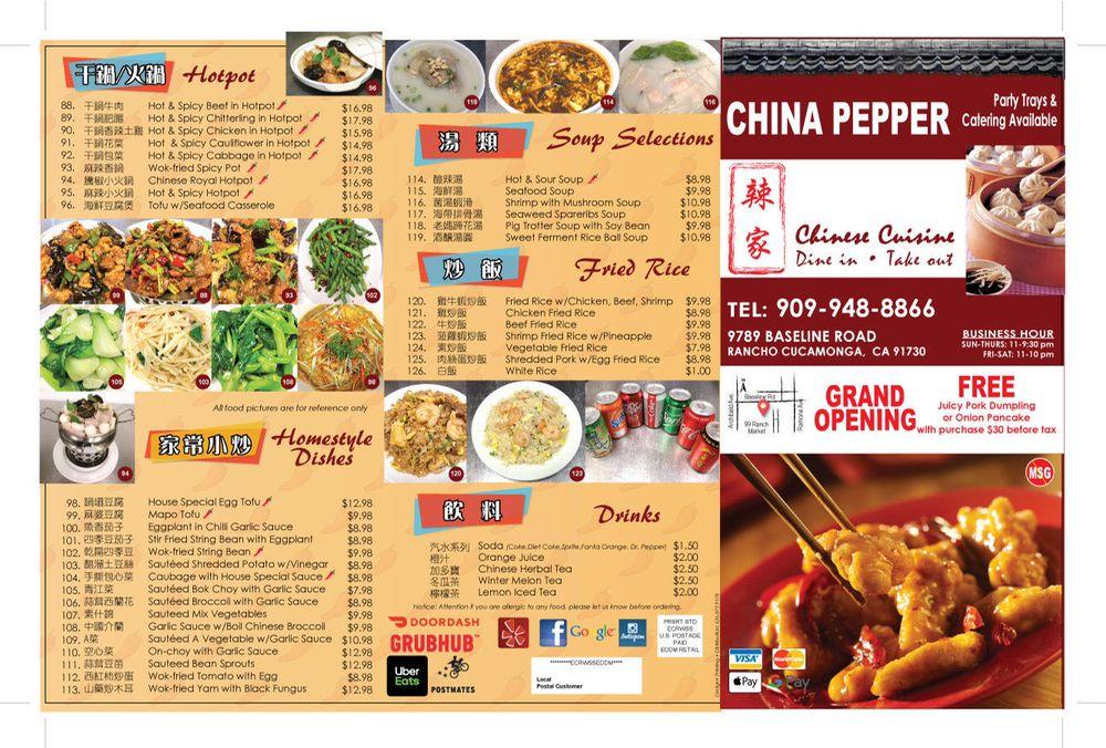 Menu at China pepper restaurant, Rancho Cucamonga