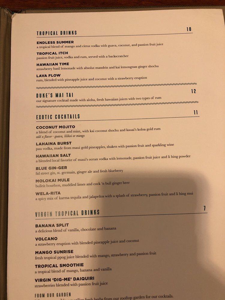 Menu at Duke's Waikiki pub & bar, Honolulu, Kalākaua Ave #116
