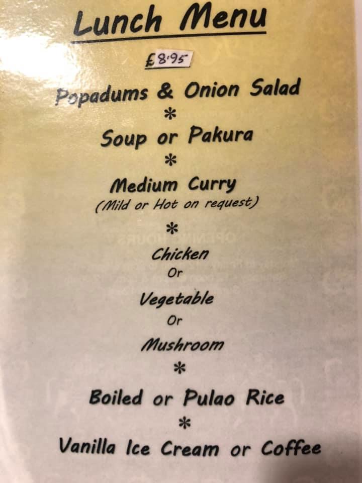 Menu at Raba Indian Restaurant, Lerwick