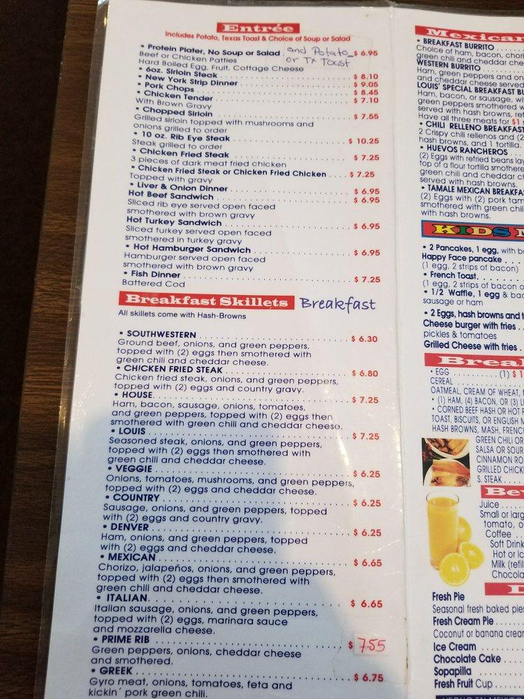 Menu at Louis' Diner restaurant, Littleton