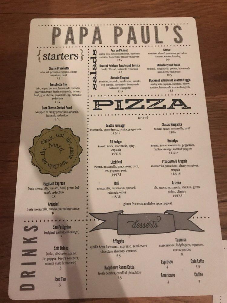 Menu at Papa Paul's Brick Oven Pizza & Pasta pub & bar, Litchfield Park