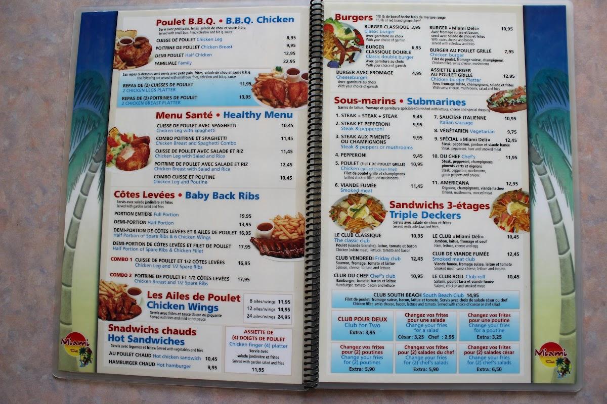 Menu au Restaurant Miami Déli, Montréal