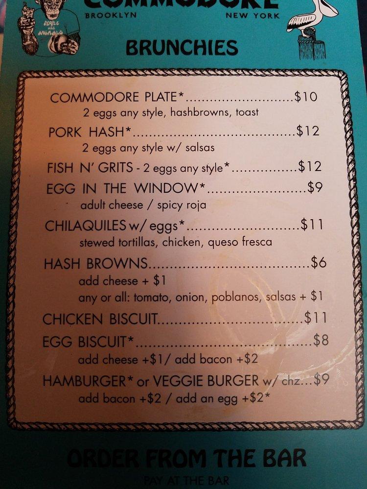 Menu at The Commodore pub & bar, New York City