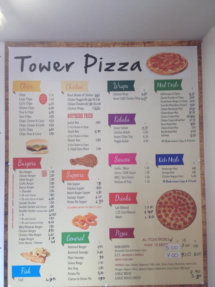 Menu at Tower Bar, Ballincollig