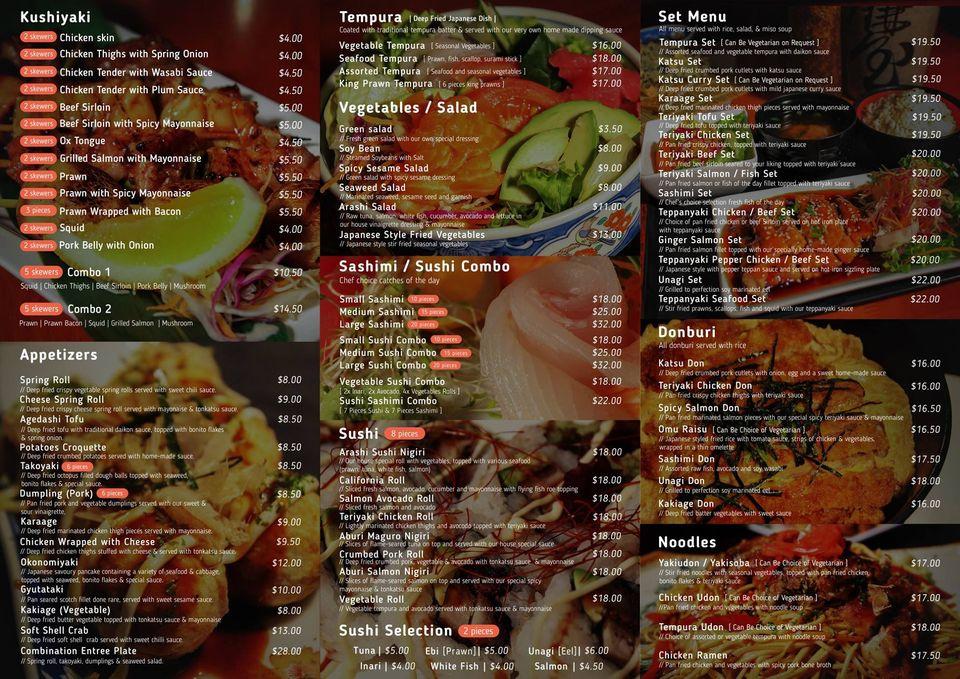 Menu at Arashi Kushiyaki Bar, Wellington