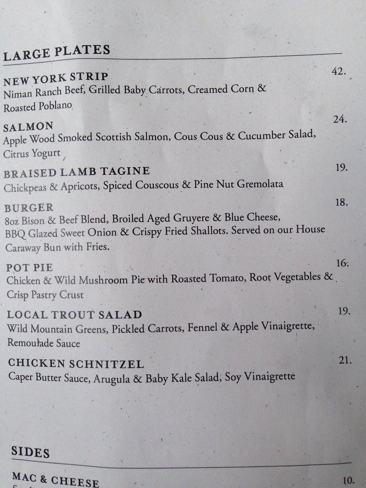 Menu at High West Saloon pub & bar, Park City