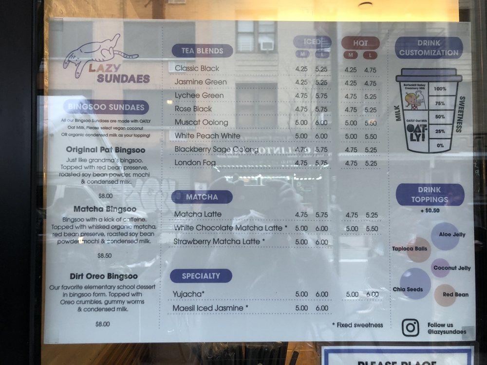 Menu at Lazy Sundaes Lower East Side desserts, New York City, 23 Clinton St