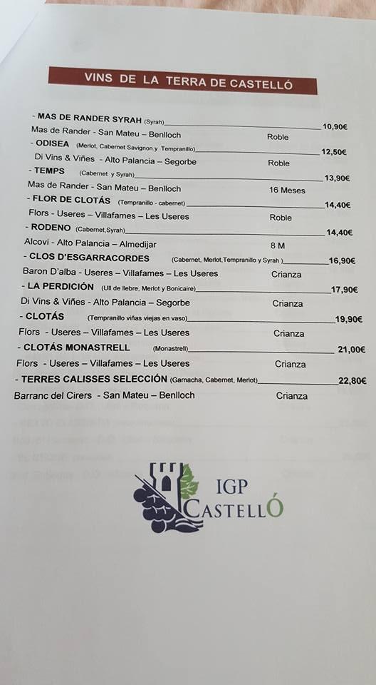 Carta de Marmara Restaurant, El Grao de Moncófar