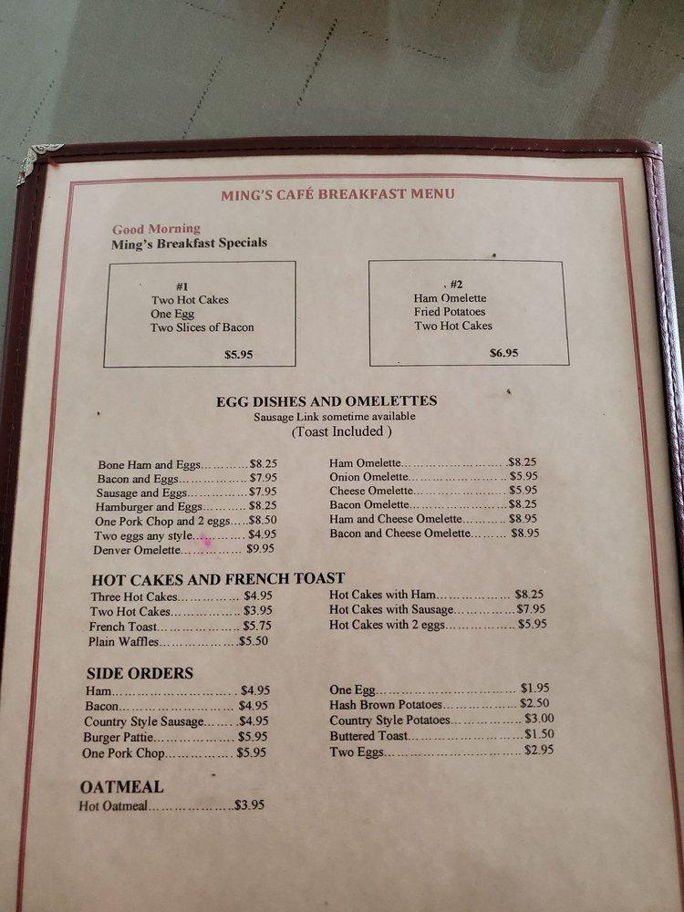 Menu at Ming's Cafe, Bakersfield