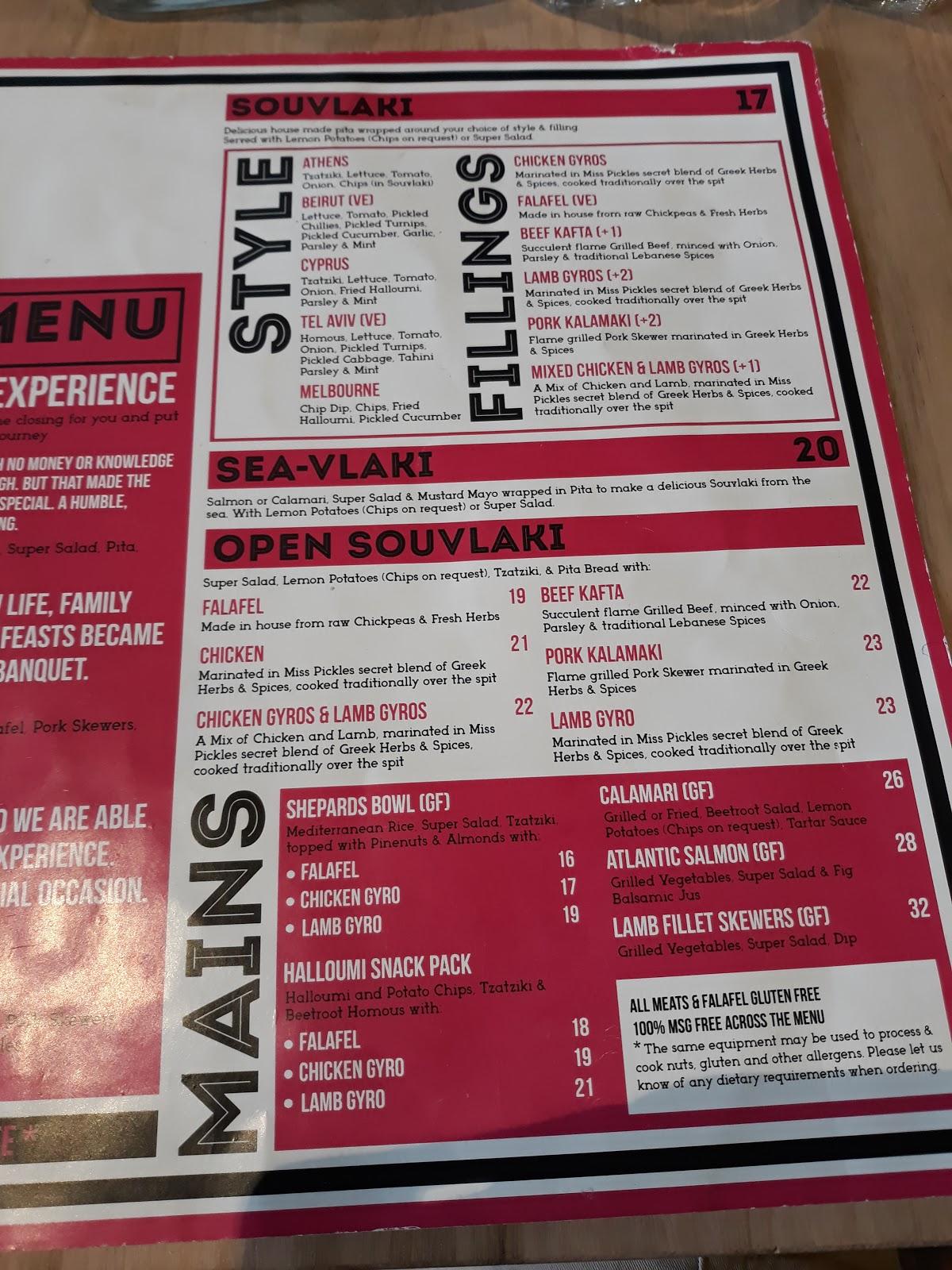 Menu at Miss Pickle 1971 Restaurant Glen Waverley, Glen Waverley