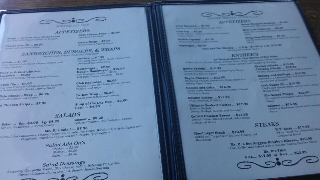 Carta del pub y bar Mr B's, Barnwell