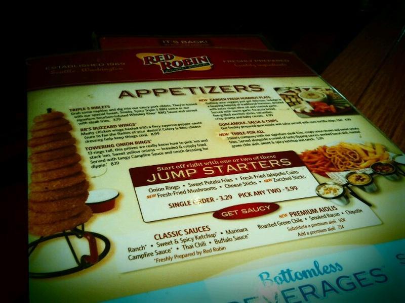 Menu at Red Robin Gourmet Burgers and Brews restaurant, Spokane Valley