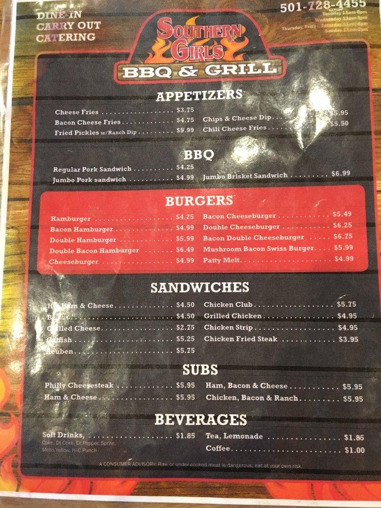 Menu at Southern Girls BBQ, Pangburn, 508 Searcy
