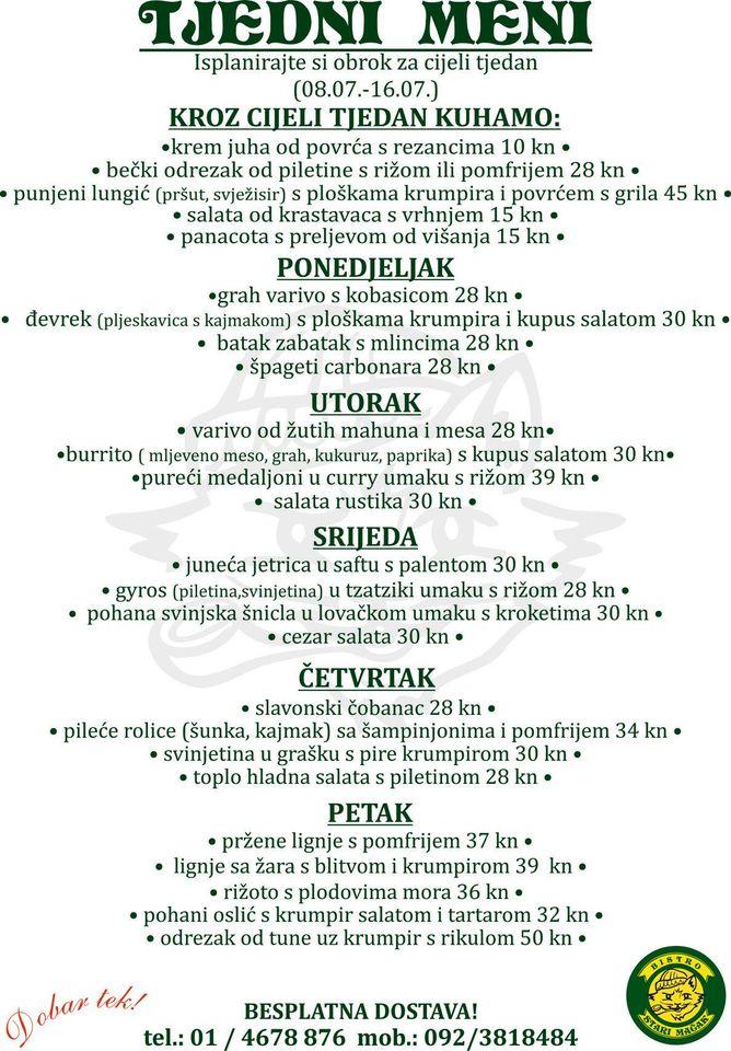 Menu at Bistro "Stari Mačak" restaurant, Zagreb