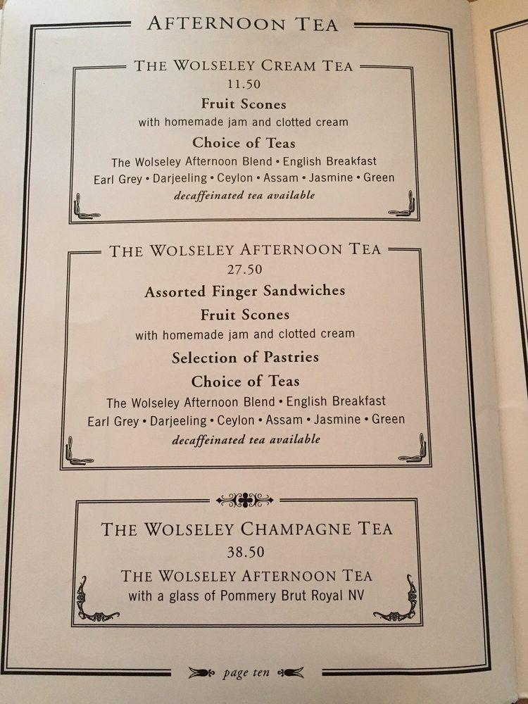 Menu at The Wolseley cafe, London
