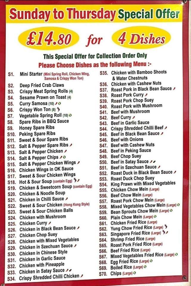 Menu at 333 Chinese Takeaway fast food, Blackpool