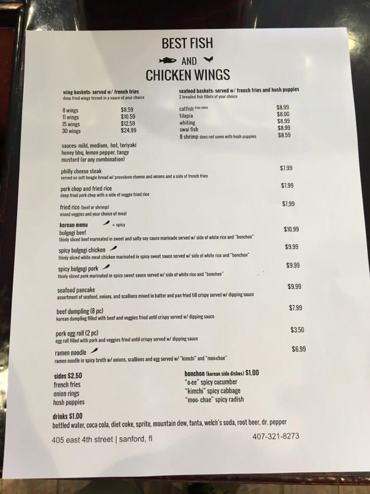 Menu at Best Fish and Chicken Wings restaurant, Sanford