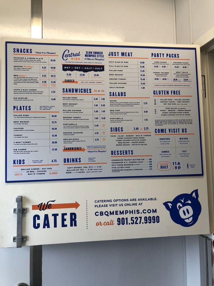 Menu at Central BBQ Poplar, Memphis, Poplar Ave