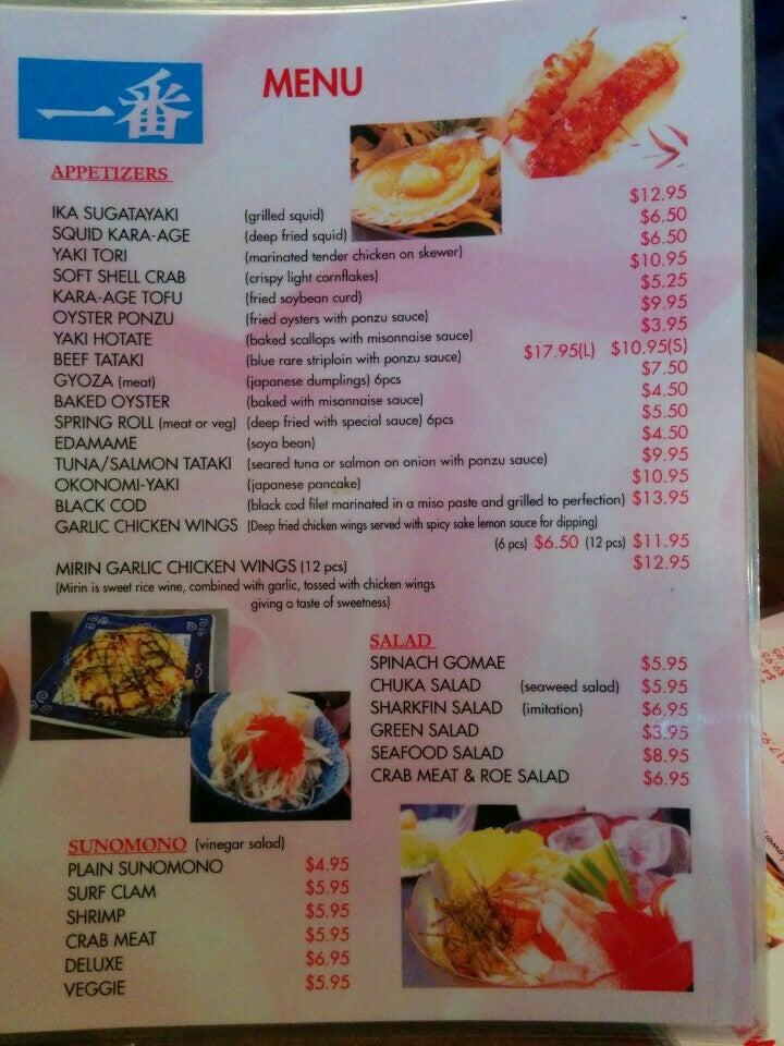 Menu at Ichiban restaurant, Edmonton