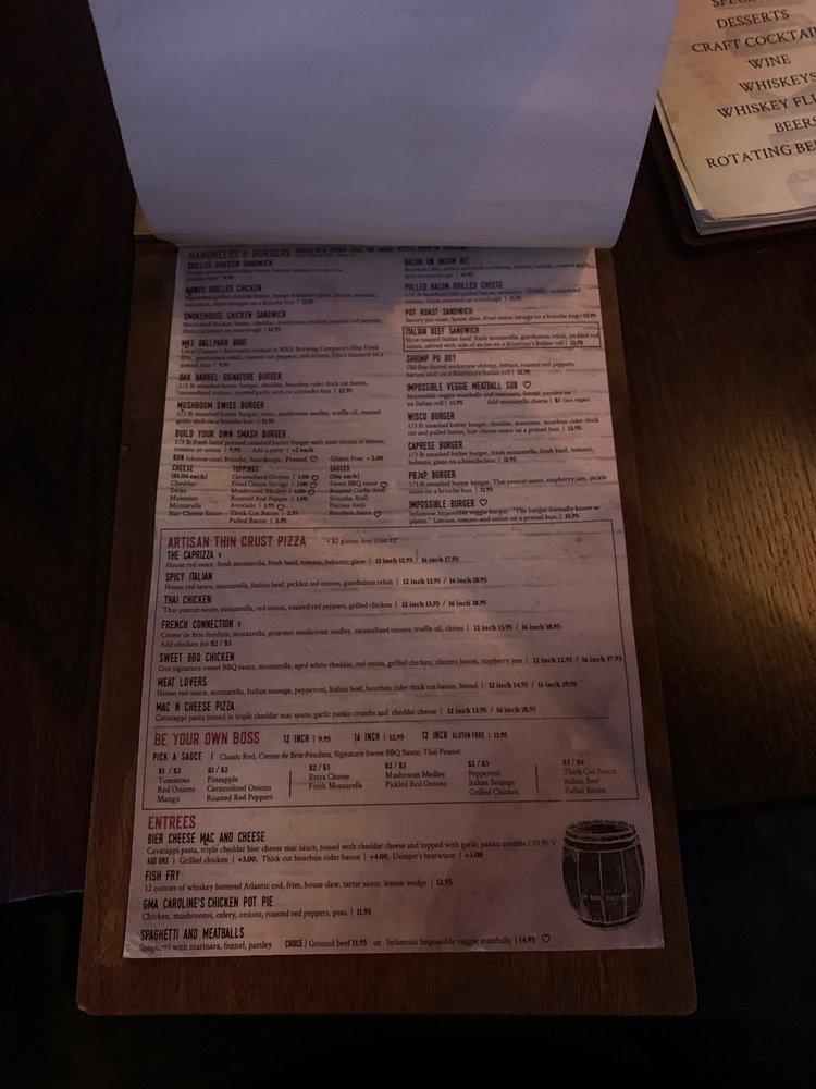 Menu at Oak Barrel Public House, Milwaukee