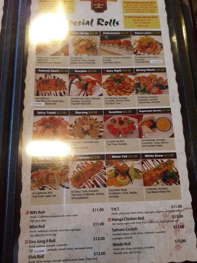 Menu at Samurai Sushi restaurant, Victorville